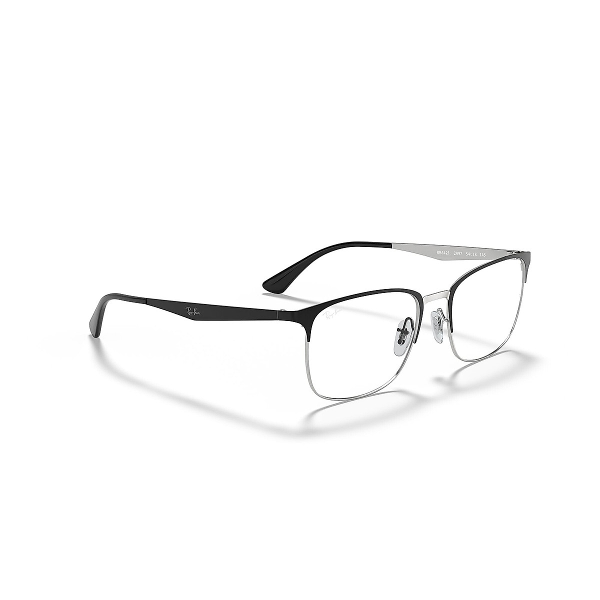 Ray-Ban RX6421 Square Prescription Eyeglass Frames, Matte Black On Silver/Demo Lens, 54 mm