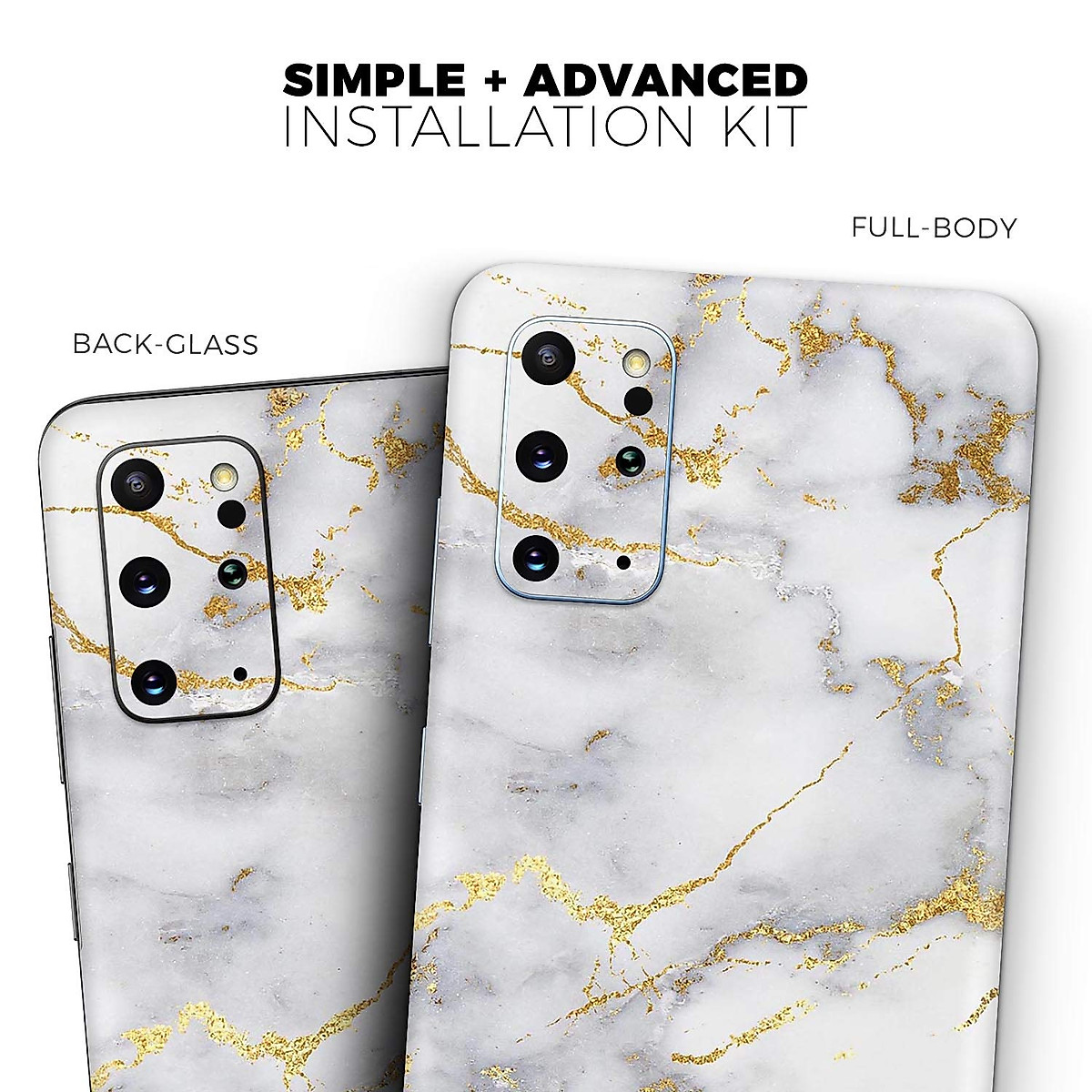 DesignSkinz Marble & Digital Gold Foil V2 Protective Vinyl Decal Wrap Skin Cover Compatible with The Samsung Galaxy S20 (Screen Trim & Back Glass Skin)