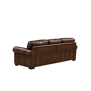 Hydeline Brookfield Top Grain Leather Sofa Couch, 95", Caramel Brown, Feather Down, Memory Foam and Springs Seating