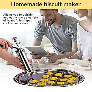 Cookie Press, Stainless Steel Churro Maker Machine Biscuit Press Cookie Gun Set with 20 Decorative Molds and 4 Nozzles for DIY Biscuit Maker 8.27 x 6.10in Cookie Press Machine Cookie Press Gun