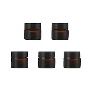 5Pcs 10ml 0.35oz Travel Size Empty Refillable Amber Glass Cosmetic Containers Round Sample Jars Pot Vial Bottle with Inner Liners and Black Lids for Face Creams Lotions and More
