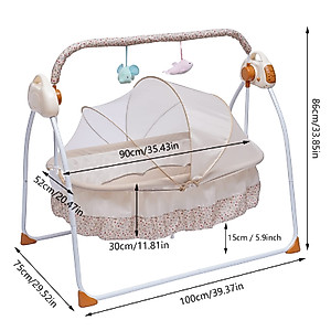 LOYALHEARTDY Baby Cradle Swing 5 Speed Electric Stand Crib Auto Rocking Chair Bed with Remote Control Infant Musical Sleeping Basket for 0-18 Months Newborn Babies, Mosquito Net+Mat+Pillow (Khaki)