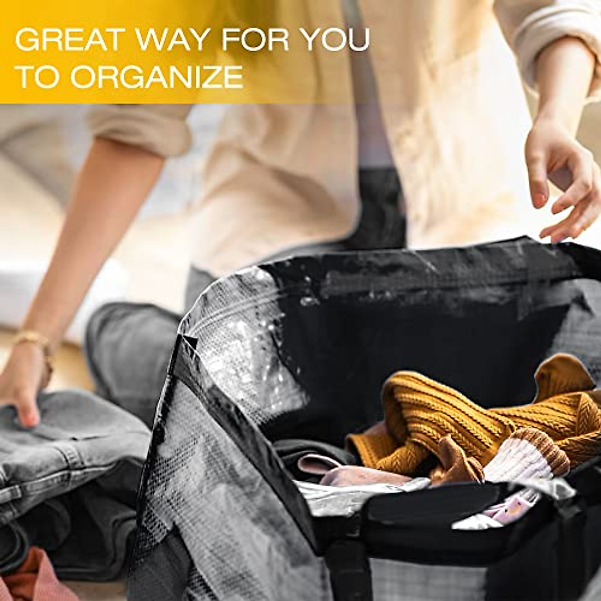 Heavy Duty Moving Bags, Extra Large Storage Totes for Space Saving, Carrying Handles and Marking Card Pocket for Moving, Organizer, Camping and Travel 94L (8 Pack)