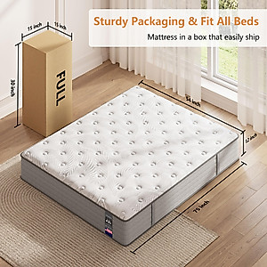 Full Size Mattress 12 inch, Hybrid Memory Foam Mattress with Pocket Springs, Full Mattress in a Box, Colchones Full, Medium Firm, Motion Isolation, Pressure Relief, Upgraded Support, CertiPUR-US