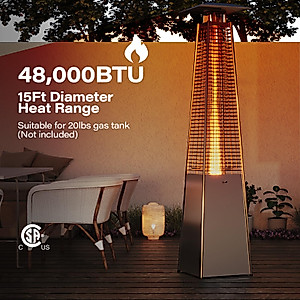 LAUSAINT HOME Outdoor Patio Heater with Cover & Wheels, 48000 BTU Pyramid Propane Heater, 87" Tall Quartz Glass Tube Flame Heater for Party, Backyard, Garden, Decoration