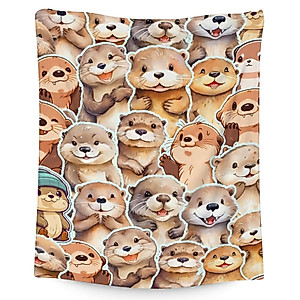Otter Throw Blanket - Soft, Fuzzy & Warm - 40x50 Inches Small Blanket for Couch, Sofa - Yellow Cute Throw Gift for Girls, Boys