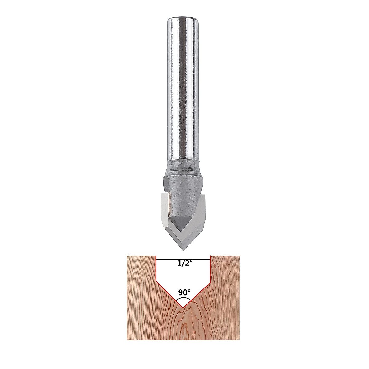 SpeTool V-Groove Carbide Router Bit 90 Deg Chamfer Bits for CNC Woodword 1/2in Cutting Diameter with 1/4in Shank