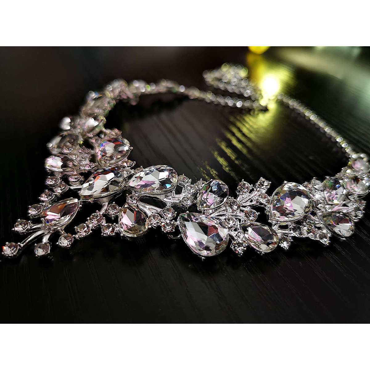 ABDOT Rhinestone Bridal Jewelry Sets for Women Crystal Necklace Earrings Bracelet Set Silver-Tone Wedding Bridal Bridesmaid Gifts fit with Wedding Dress