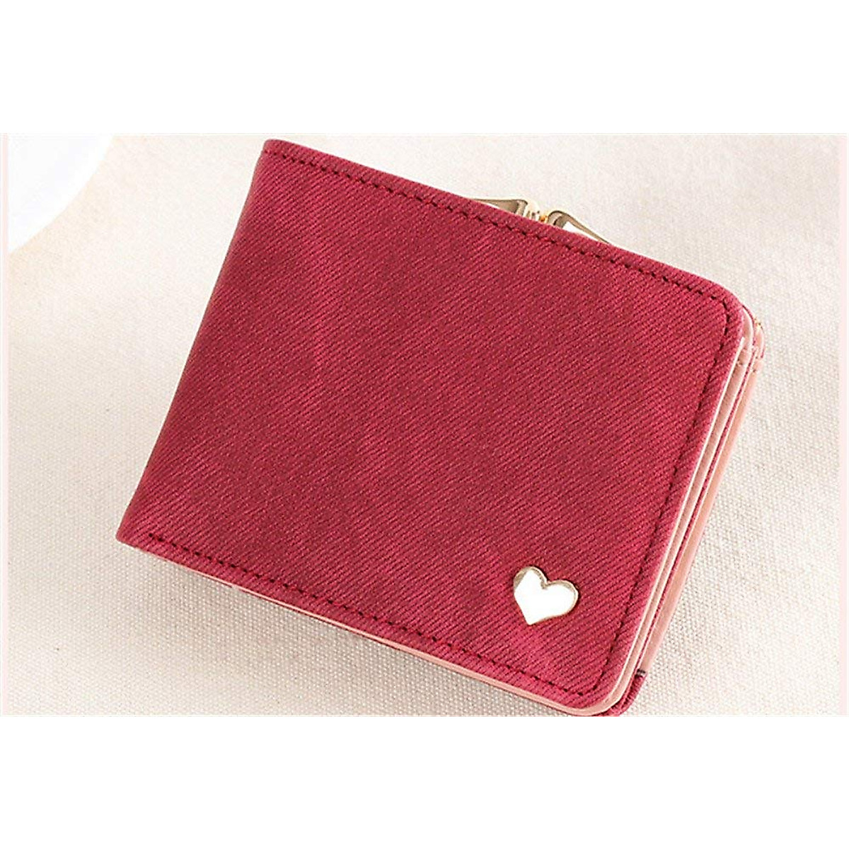 Small Wallets for Women Sweet Clutch Purse Heart Decoration Ladies Card Coin Holder (Red)