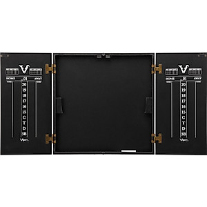 Viper Hideaway Cabinet & Steel-Tip Dartboard Ready-to-Play Bundle, Reversible Standard and Baseball Game Options with Two Sets of Steel-Tip Darts and Chalk Scoreboards, Black Matte Finish