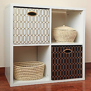 Posprica Storage Bins, Storage Cubes,13×13 Fabric Drawers Organizer Basket Boxes Containers (13×13×13/4pcs, Cream/gold geometry Pattern)