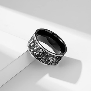 OIDIMS Tree of Life Odin Crow Ring Stainless Steel Vintage Nordic Viking Celtic Stacked Middle Finger Knuckle Rings for Men Women Bff Birthday Christmas Jewelry Gift (10)