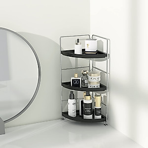 NLBTW 3 Tier Corner Bathroom Organizer Countertop, Bathroom Counter Shelf Vanity Organizer and Storage Cabinet for Makeup Skin Care Perfume Organizer Tray or Kitchen Spice Rack (Silver & Black)