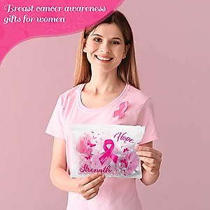 Silkfly 150 Pcs Breast Cancer Awareness Bulk Gifts Makeup Bags EVA Hope Cure Strength Cancer Survivor Gifts for Women Waterproof Portable Toiletry Bag Zipper for Public Charity Party Supplies