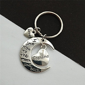 I Love You to the Moon and Back Grandma Keychain Heart Shape Pendant Engraved Keyring