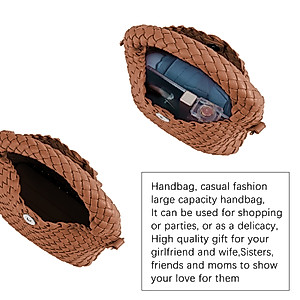 Women Woven Tote Small Crossbody Bag, Weave Quilted Purse Square Shoulder Bag Woven Handbag with Detachable Strap (Brown)