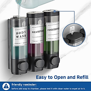 Shampoo and Conditioner Dispenser Shower Dispenser Body Wash Wall Mounted Shampoo Dispenser for Shower Wall No Drill for Bathroom Hotel 3 Chamber x 300ml Black with Waterproof Labels