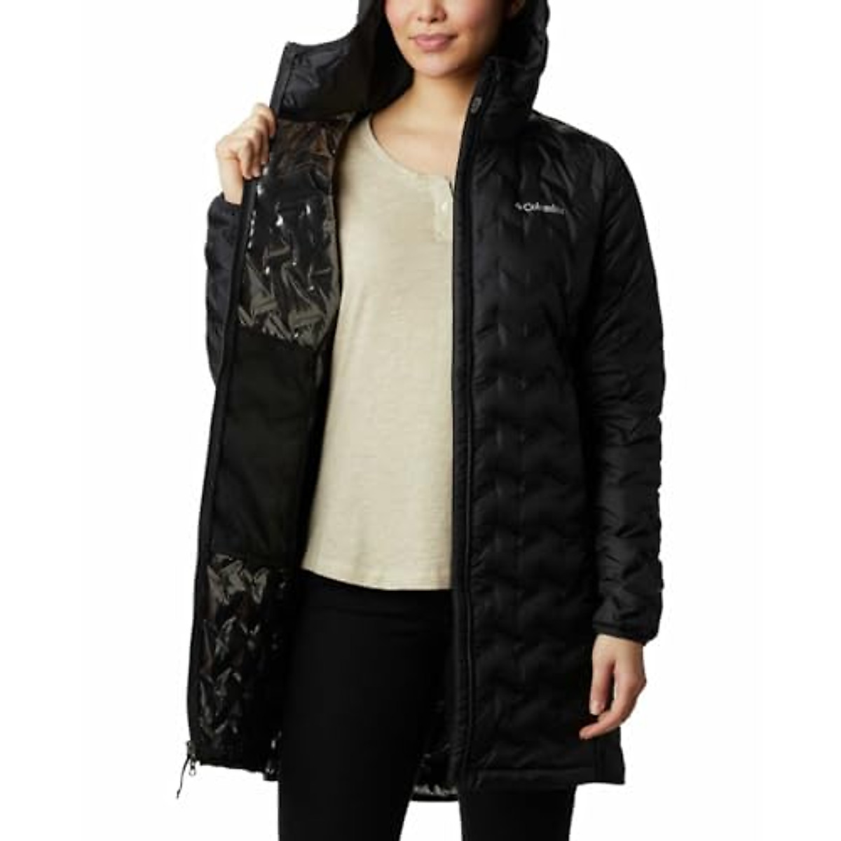 Columbia Women's Delta Ridge Long Down Jacket, Black, Large