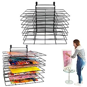 Art Drying Rack Hanging for Classroom | Small Hangable Paint Drying Rack | 8 Removable Shelves | Canvas Rack Art Storage | Painting Drying Rack with Hooks | Stack Rack for Painting, Drawings, And More