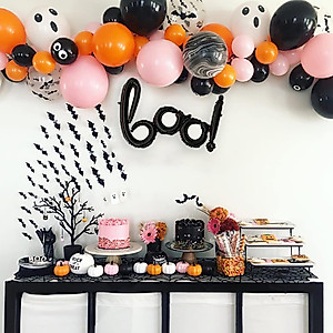 Pink and Black Halloween Balloon Garland Arch Kit, BOO Ghost Orange Black Balloons for Cute Girls Spooky Birthday Party Decorations