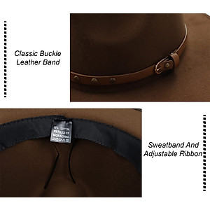 Koreshion Women Classic Fedora Hat Wool Wide Brim Felt Hats Jazz Cap with Belt Buckle Panama Hat Coffee