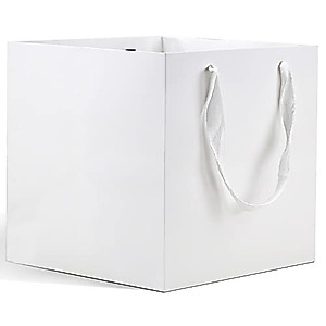 HUAPRINT Large White Paper Square Bags with Handles,12 Pack 12x12x12inch,Large Square Gift Bags,Shopping Merchandise Bags,Birthday,Goodie,Craft Retail,Candy,Cookie,Take Out Bags