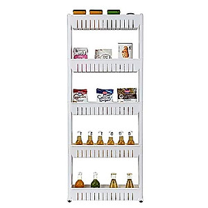 Slim Storage Cart Fits perfectly between the refrigerator and cabinet. 5 Tier Mobile Shelving Unit Organizer Slide Out Storage Cart