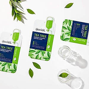 Mediheal Official [Korea's No 1 Sheet Mask] - Tea Tree Essential Blemish Control Mask - Skin Soothing & Sebum Control Mask Pack for Sensitive Oily Skin(10 Masks)