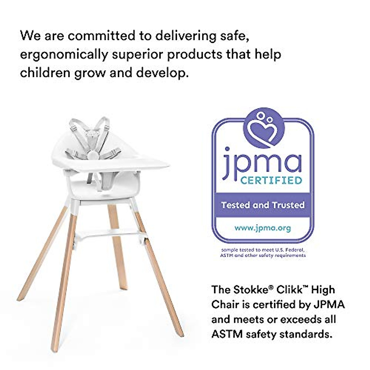 Stokke Clikk High Chair, White - All-in-One High Chair with Tray + Harness - Light, Durable & Travel Friendly - Ergonomic with Adjustable Features - Best for 6-36 Months or Up to 33 lbs