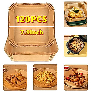 UHOUSE 120PCS Square Air Fryer Disposable Paper Liner, 6.3 inch Non-stick Air Fryer Disposable Liners, Food Grade Parchment,Baking Paper for Air Fryer And Baking Roasting Microwave,mothers day gifts