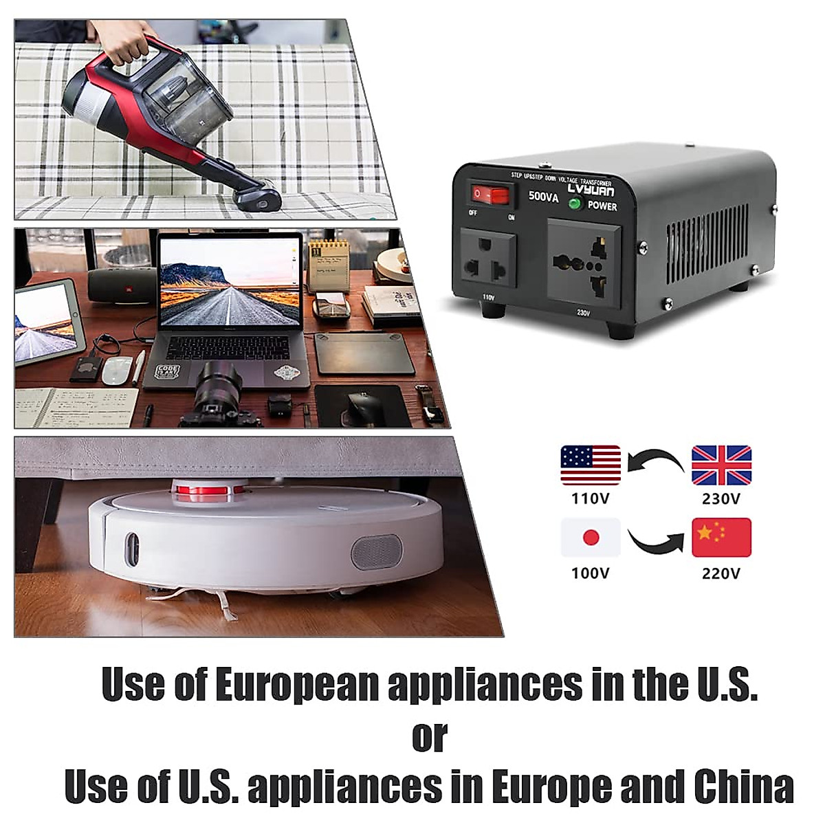 LVYUAN Voltage Transformer Converter 500 Watt Step Up/Down Convert from 110-120 Volt to 220-240 Volt and from 220-240 Volt to 110-120 Volt with US Outlet, Universal Outlet, Circuit Breaker
