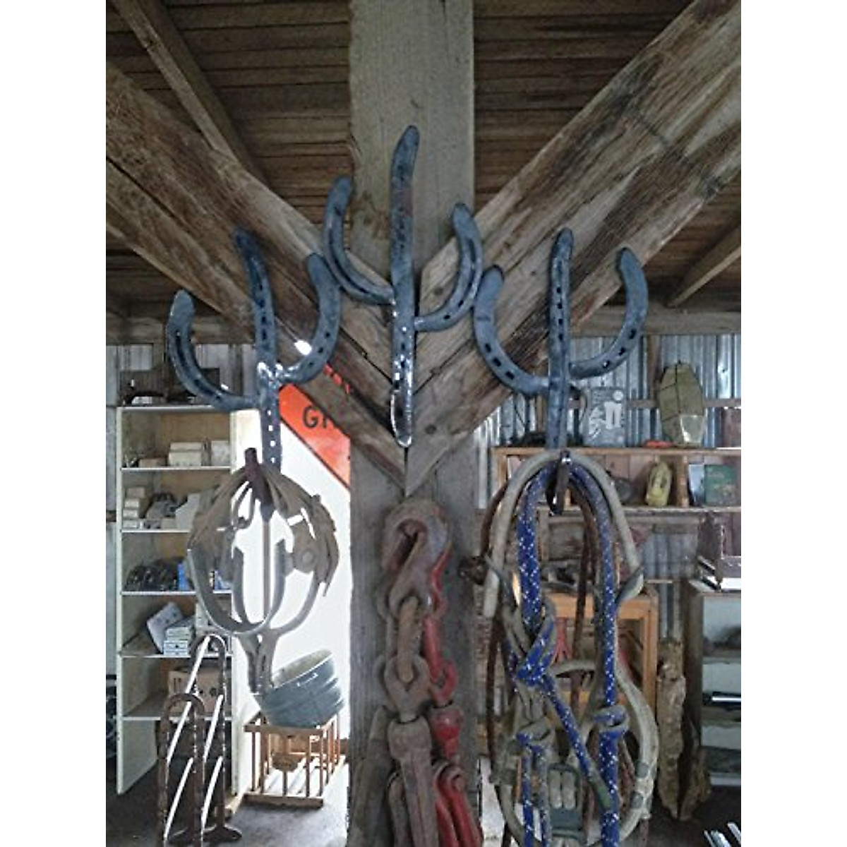 Rustic Horseshoe Cactus Hanger Hooks - The Heritage Forge Polished Metal