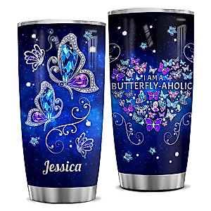 Wassmin Personalized Butterfly Stainless Steel Vacuum Insulated Tumbler With Lid - Custom Name Tumbler 20 Oz 30 Oz Double Walled Insulated Coffee Cup for Gym Fitness Travel