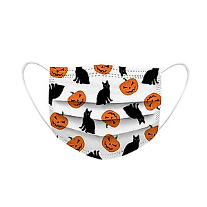 GOGCIAO Halloween Disposable Face Cover with Designs for Adults Women,3-Ply Pumkin Ghost Printed Pattern with Nose Wire,50Pcs