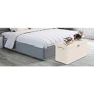 Tamfile 30 inches Folding Storage Ottoman with Lock,Fireproof Bedroom Bench with Storage,Beige Footrest with Foam Padded Seat,Ottoman Foot Rest for Bed Room,Storage Chest, Foot Rest Stool