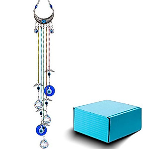20inch Blue Evil Eye Hanging Crystals Suncatcher Ornament with Chakra Energy Crystal Ball Prism Pendant Rainbow Maker for Home Decor Protection