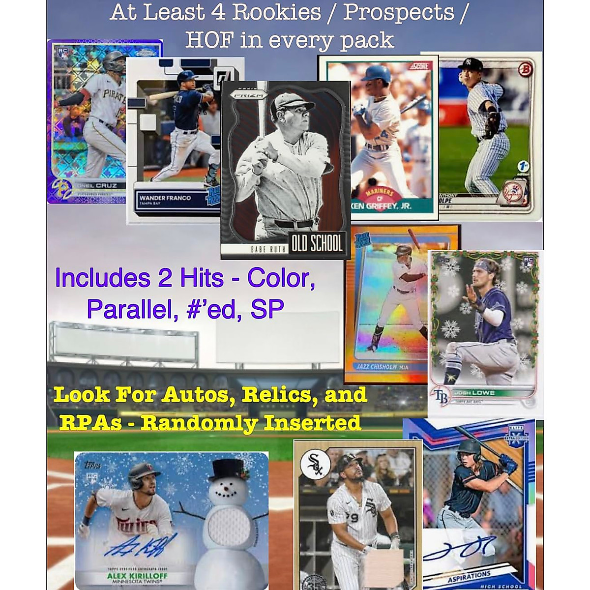 MLB Baseball Mystery Hot Pack - 15 Cards with 4 Rookies/HoFs and 2 Hits - Look for Autos and Relics