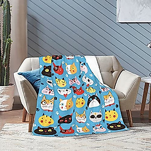 Cute Cat Blanket Warming Gifts Super Soft Throw Blanket Flannel Cozy for Loved One Home Decor for All Season 50"X40"
