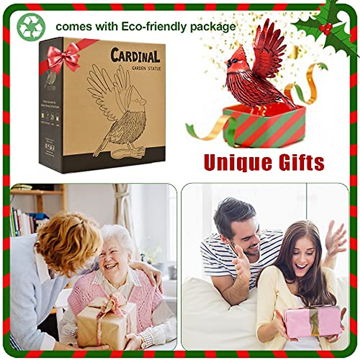 Nacome Cardinal Garden Decor Metal Yard Art Gifts - Garden Sculptures & Statues Large Red Bird Outdoor Decor,Gifts for Christmas/mom/Grandma/Wife/Sister/Aunt/Grandma,Birthday Gifts for Women,Mother