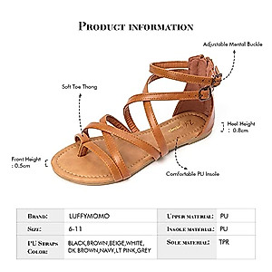 Luffymomo Women's Gladiator Strap Sandals Flat Fisherman Thong Cross Strappy Sandals（8 M US BROWN）