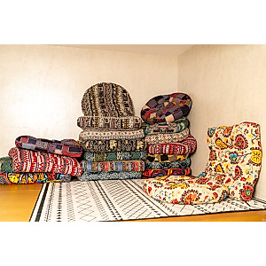 SHAREMILY Square Floor Cushion Cotton Linen Floor Pillow Solid Tufted Meditation Yoga Tatami Seating Cushion for Living Room Balcony Bay Window Bedroom Garden Party, 23x23 Inch, Blue Futon