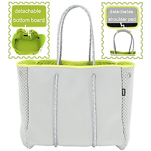 QOGiR Neoprene Multipurpose Beach Bag Tote with Inner Zipper Pocket (Light Grey, X-Large)