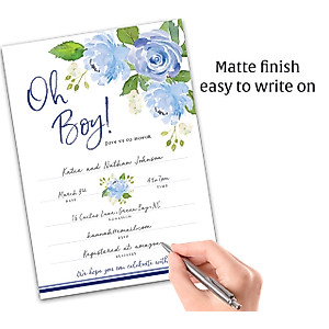OH BOY! — Floral BABY SHOWER INVITATIONS— Pack of 25 — Garden Baby Shower Blank Fill-in INVITES, Flowers, Chic, Unique, Garden Invites, BLUE Baby BOY Sprinkle Invites, DIY Invites BLUE SKU I705-INV1