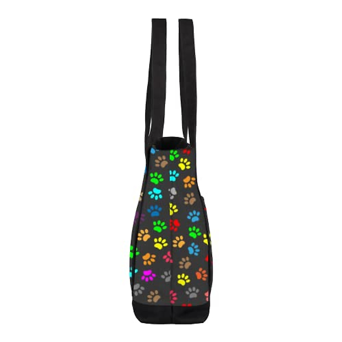 Colorful Cat Dog Paw Canvas Totes Shoulder Bag for Women Girls, Animal Paw Print Handbag with External Pockets Daily Essentials Large Top Zipper Cloth Bag