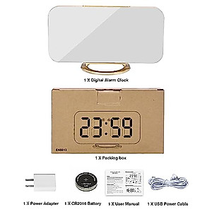 Digital Alarm Clock,7 in LED Mirrored Clocks Large Display,with 2 USB Charger Ports,Auto Dim,Night Mode,Modern Desktop Electronic Clocks for Bedroom Home Office Decor - Gold