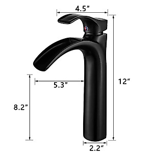 Yodel Faucet Matte Black Bathroom Vessel Sink Faucet Waterfall Spout Tall Single Hole with Metal Anti-Clogging Hair Catcher Pop Up Drain Without Overflow Lavatory Vanity Faucets