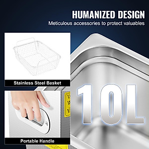 VEVOR Professional Ultrasonic Cleaner 10L/2.5 Gal, Easy to Use with Digital Timer & Heater, Stainless Steel Industrial Machine for Jewelry Dentures Small Parts, 110V, FCC/CE/RoHS Certified
