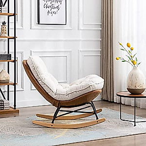 ZETZU Upholstered Rocking Chair Comfy Oversized Glider Rocker for Nursery and Bedroom Lounge Reading Napping, Beige Cushioned, 40D x 32.3W x 34.2H in