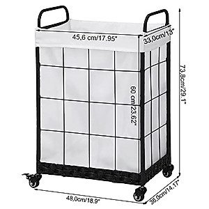 Laundry Hamper with Heavy Duty Rolling Lockable Wheels; Durable Laundry Basket with Detachable Liner Bag; Collapsible Clothes Hamper with Metal Handle (White)