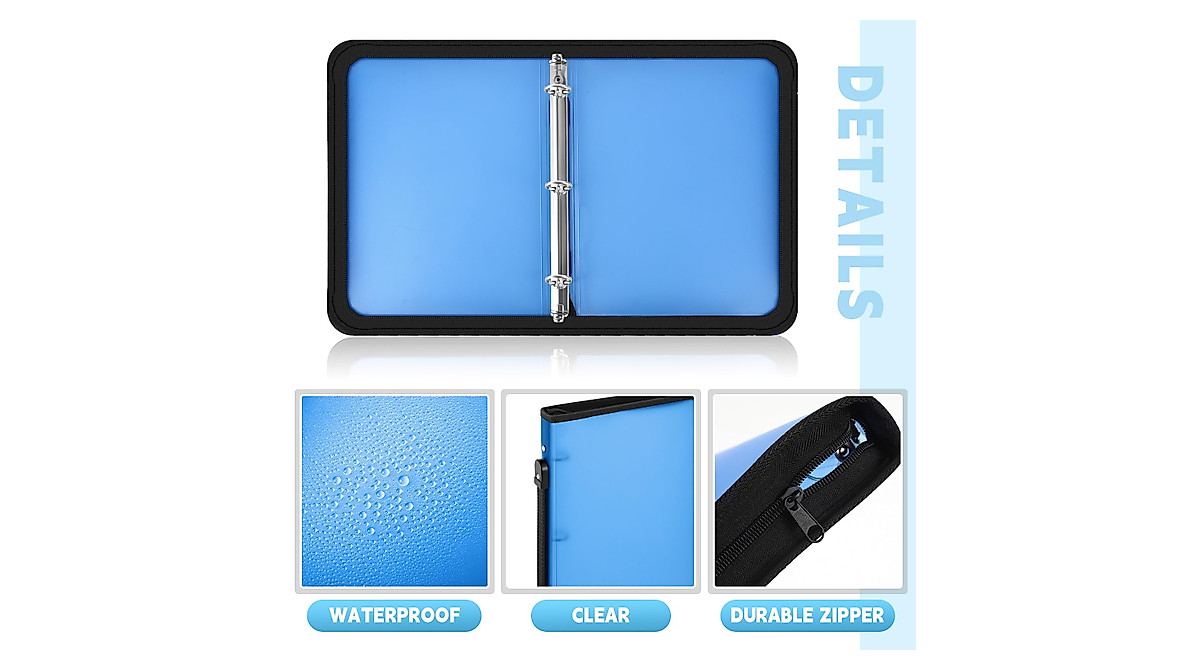 Teling 8 Pack Blue Zipper Binders - Durable & Compact